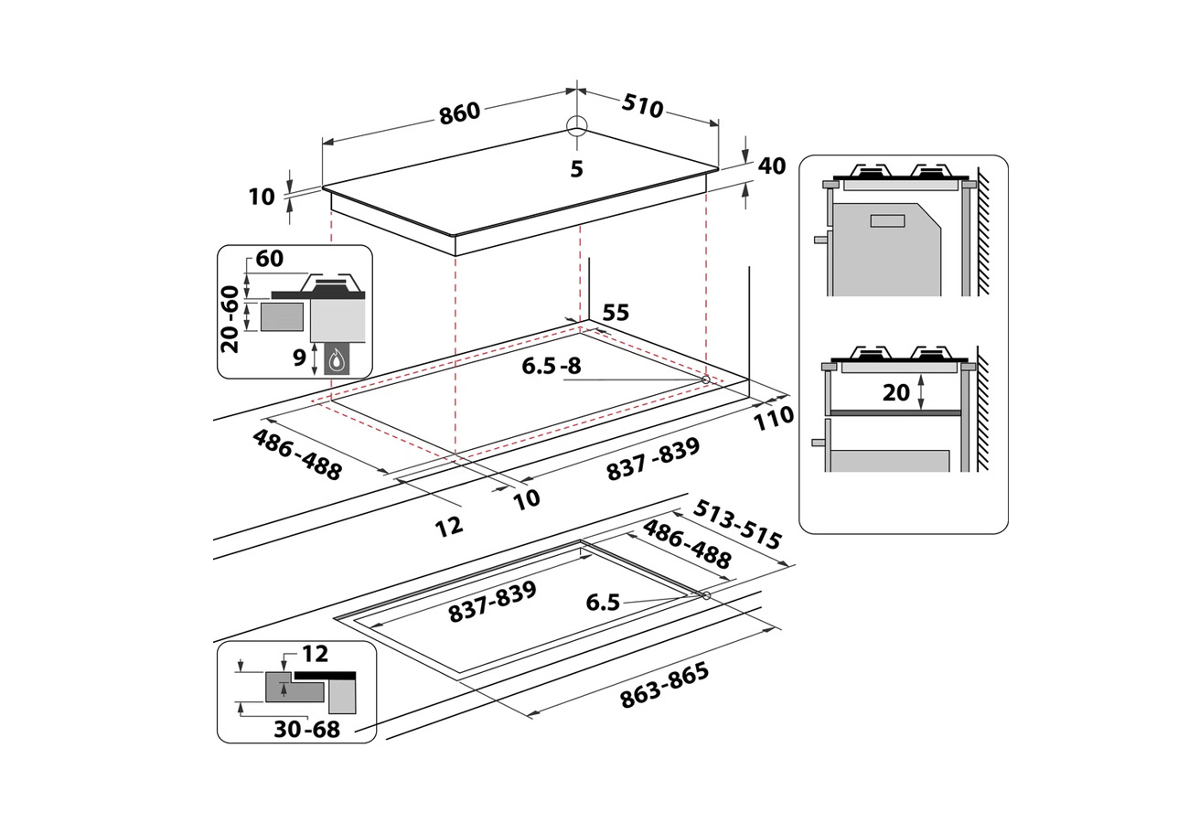 ARISTON Built-In Gas Hob 86cm AGS 92S/BK | Dragon Electronics